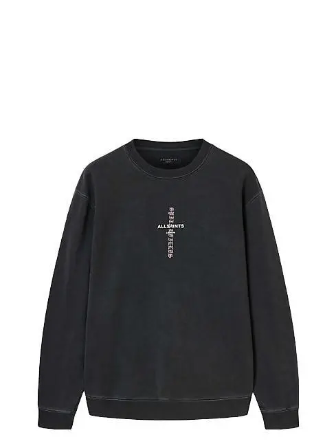 ALLSAINTS Cotton-jersey Sweatshirt With Brand Embroidery - Washed Black