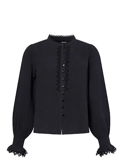 ME+EM Scalloped-lace Trimmed Cotton Blouse - Navy