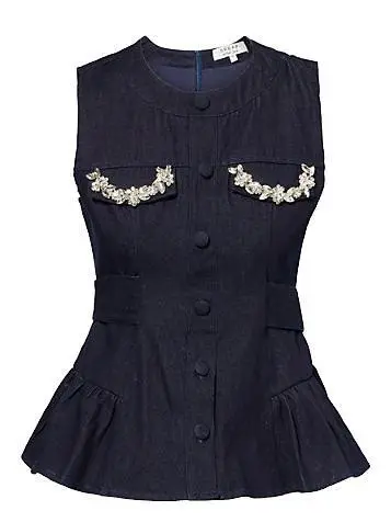 SISTER JANE Jewel-embellished Denim Top - Blue