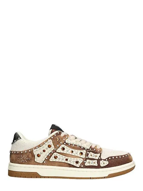 Amiri Skel Stud Denim And Suede Trainers - Tan Comb