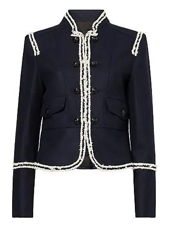 ME+EM Fitted Wool-blend Jacket With Braided Trim - Navy