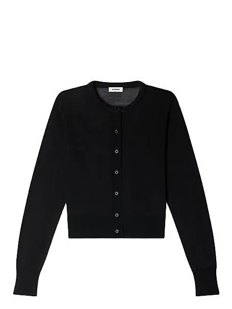 Sandro Cropped Padded-collar Cotton-blend Cardigan - Black