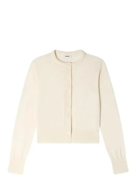 Sandro Cropped Padded-collar Cotton-blend Cardigan - Ecru