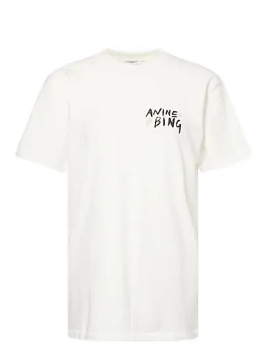 ANINE BING Walker Text-print Cotton T-shirt - Ivory