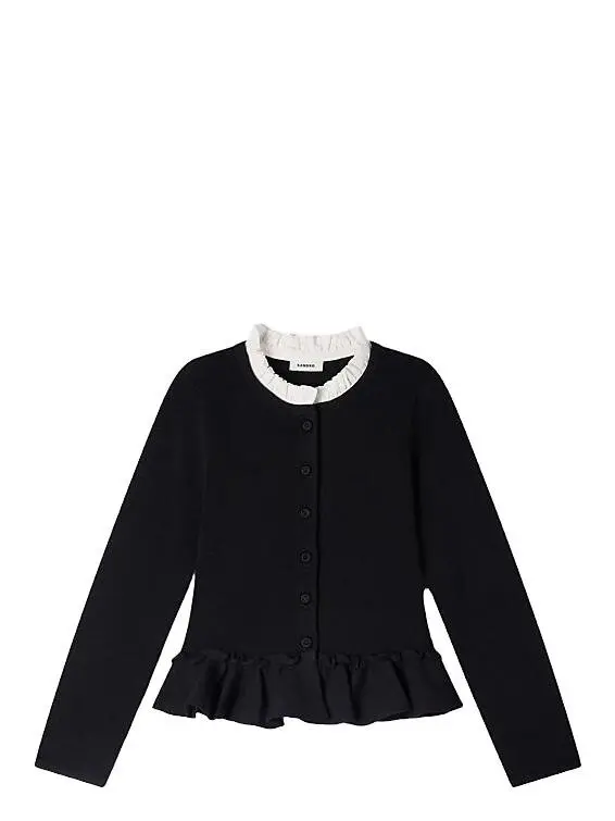 Sandro Stretch-knit Cardigan With Removable Collar - Black