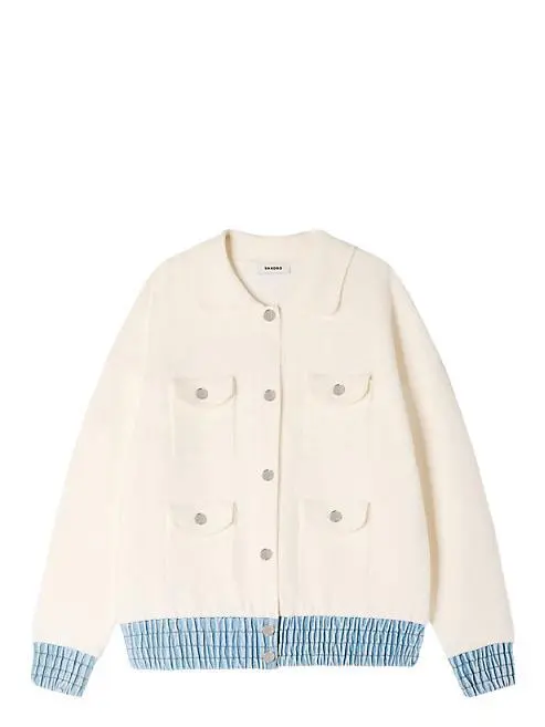 Sandro Denim-hem Button-down Knitted Cardigan - Ecru