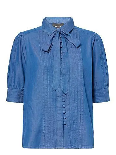 ME+EM Pintuck-pleat Chambray Blouse - Chambray Blue