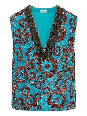Dries Van Noten Embellished Sleeveless Woven Top - Turquoise