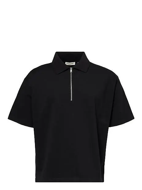 FRAME Zip Short-sleeves Cotton-piqué Polo Shirt - Black