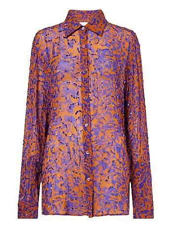 Dries Van Noten Embellished Printed Woven Shirt - Orange