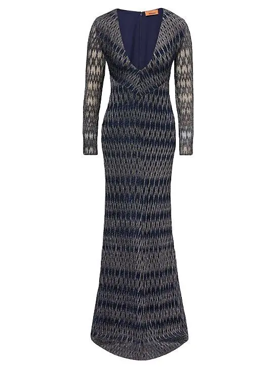 Missoni Chevron-print Lamé Metallic-knit Maxi Dress - Blue