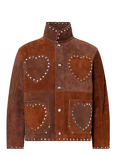 BODE Hearts Welding Studded Suede Jacket - Brown Tan