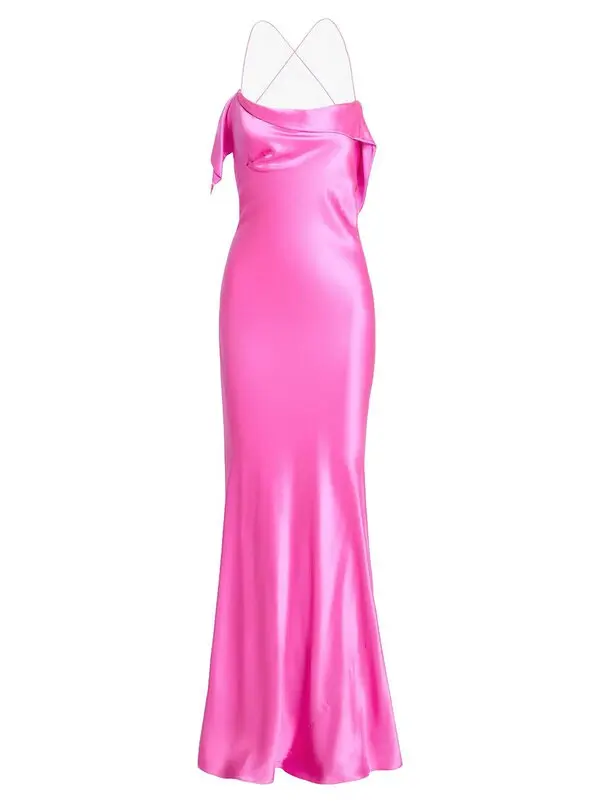 Michelle Mason Draped Silk-satin Gown - Bright Pink