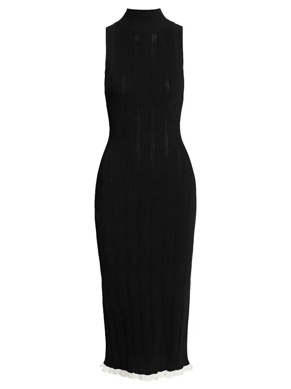 Proenza Schouler Kim Ruffled Pointelle-knit Midi Dress - Black