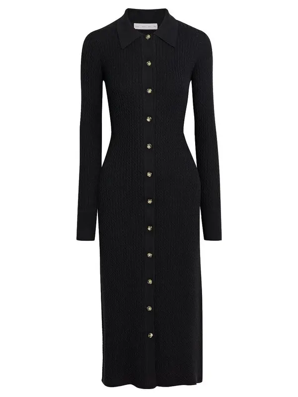 Proenza Schouler Phillips Cable-knit Cotton-blend Midi Shirt Dress - Black