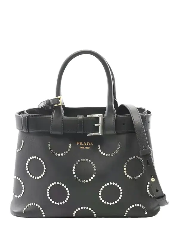 Prada Studded Buckle Tote Bag - Black
