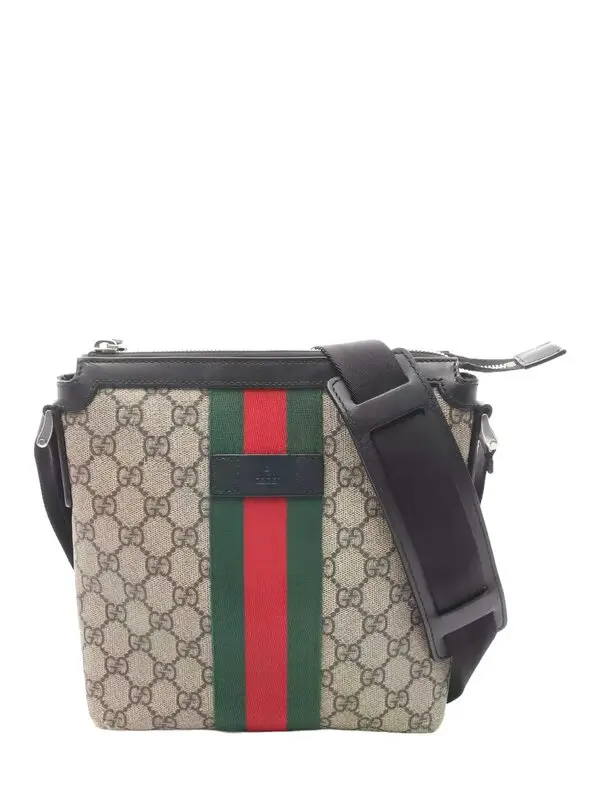 Gucci 2000s Gg Supreme Stripe Flat Messenger Bag - Neutrals