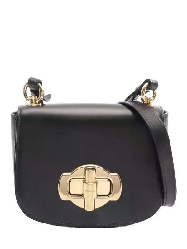 Prada 10s Turn-lock Leather Shoulder Bag - Black