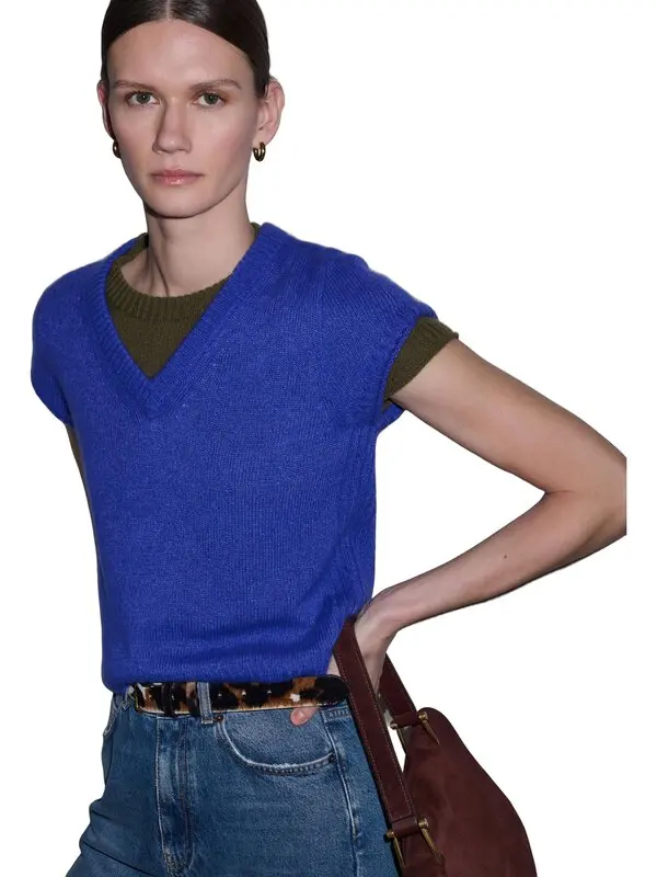 ME+EM Merino Cashmere Silk V-neck Tee - Deep Blue