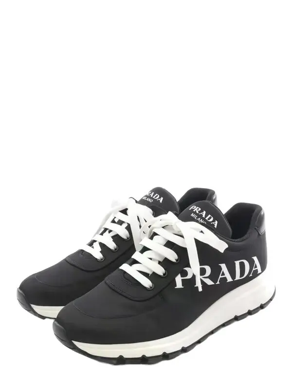 Prada 2010s Logo Leather Sneakers - Black