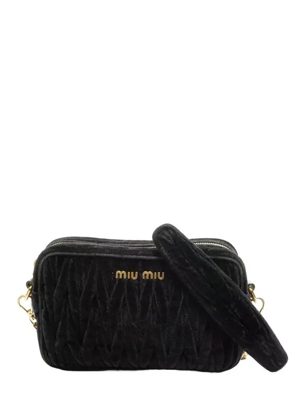 Miu Miu 2010s Matelassé Velvet Shoulder Bag - Black