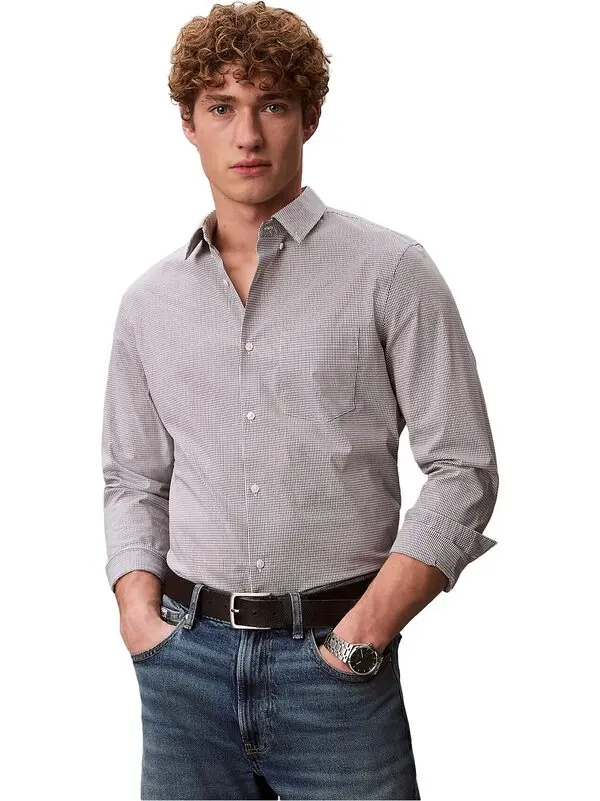 Calvin Klein Cotton Stretch Gingham Slim Button-down Shirt - Iron Gate
