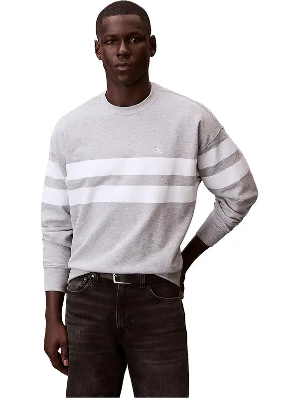 Calvin Klein Terry Stripe Relaxed Sweatshirt - Heroic Grey Heather