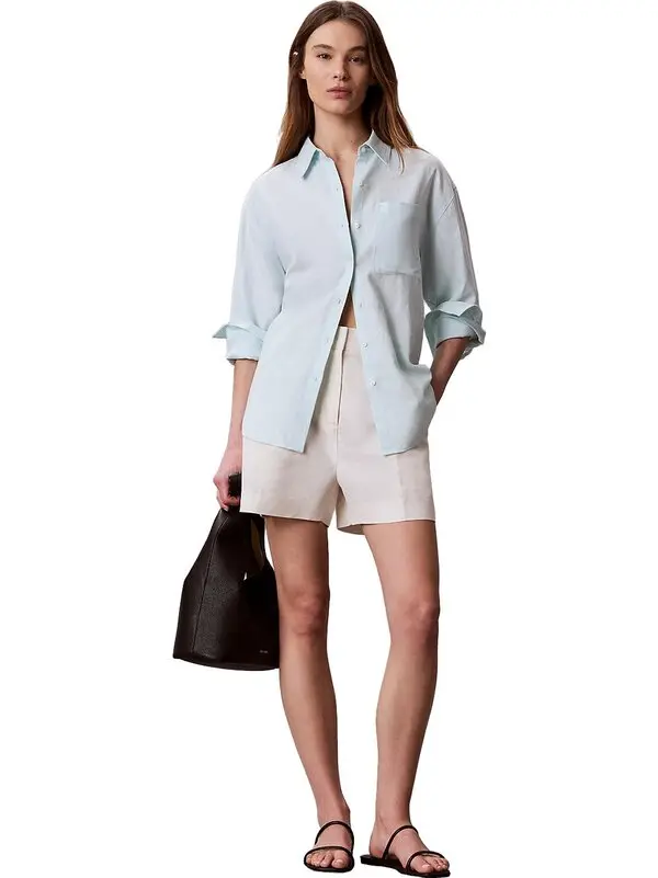 Calvin Klein Linen Blend Relaxed Button-down Shirt - Aqua Breeze