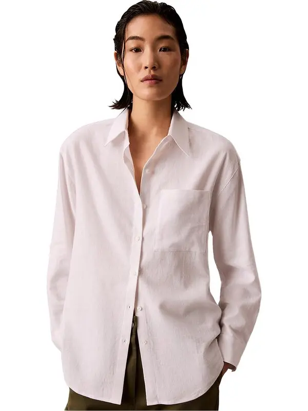 Calvin Klein Linen Blend Relaxed Button-down Shirt - Brilliant White