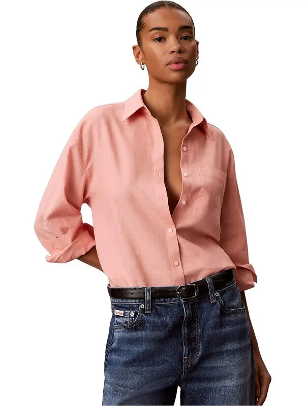 Calvin Klein Linen Blend Relaxed Button-down Shirt - Luminous Peach