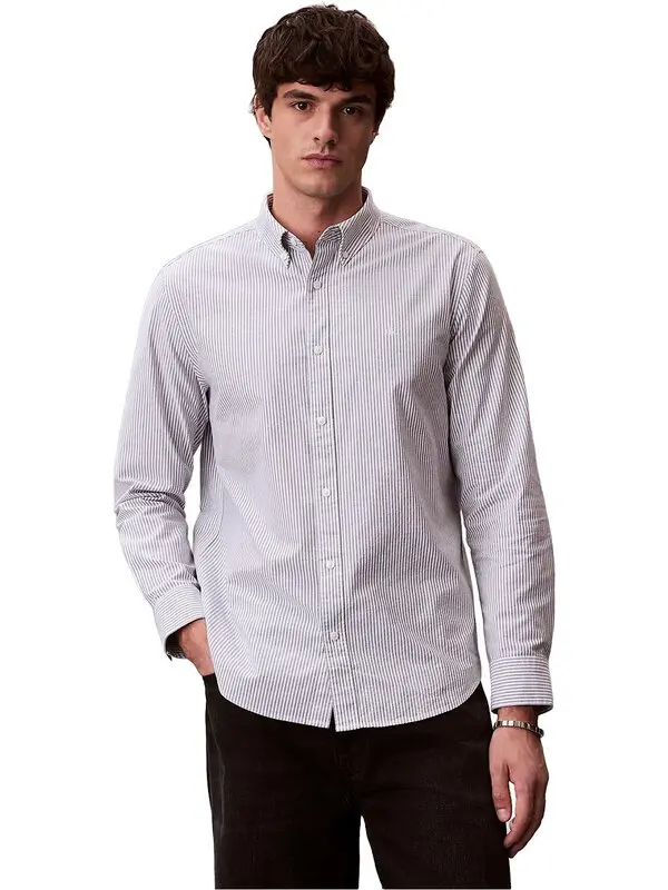 Calvin Klein Cotton Stretch Stripe Oxford Classic Button-down Shirt - Beluga