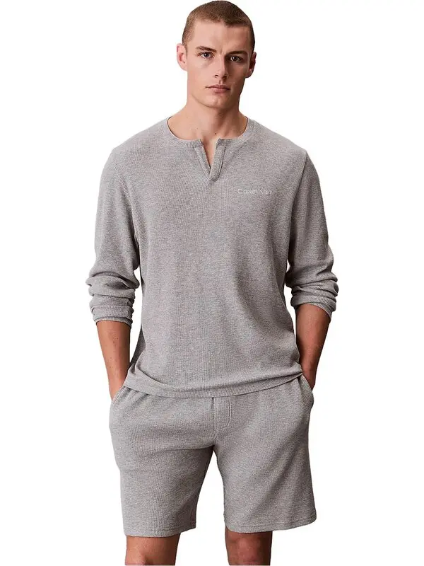 Calvin Klein Waffle Knit Henley Sleep Tee - Grey Heather