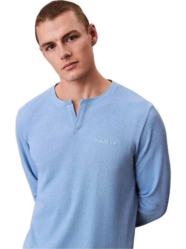 Calvin Klein Waffle Knit Henley Sleep Tee - Gulf Blue