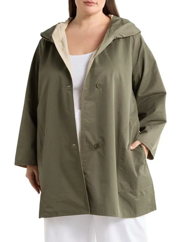 Eileen Fisher Hooded Reversible Coat - Bay Leaf