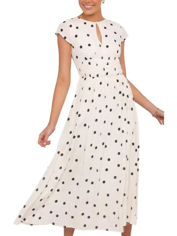 PETAL & PUP Darline Dot Keyhole Midi Dress - White Polka Dot