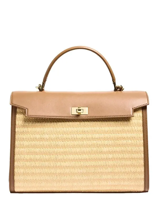 ANYA HINDMARCH Mortimer Leather & Raffia Top Handle Bag - Pecan