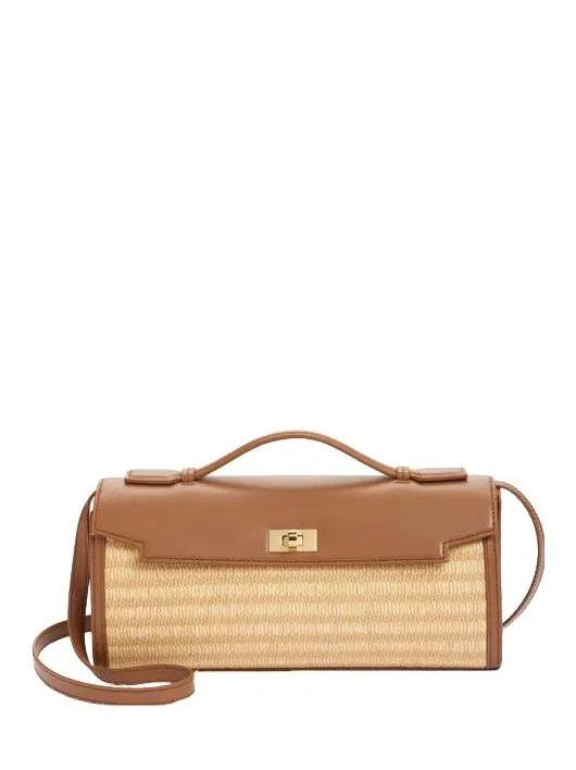 ANYA HINDMARCH Mortimer Raffia & Leather Clutch - Pecan