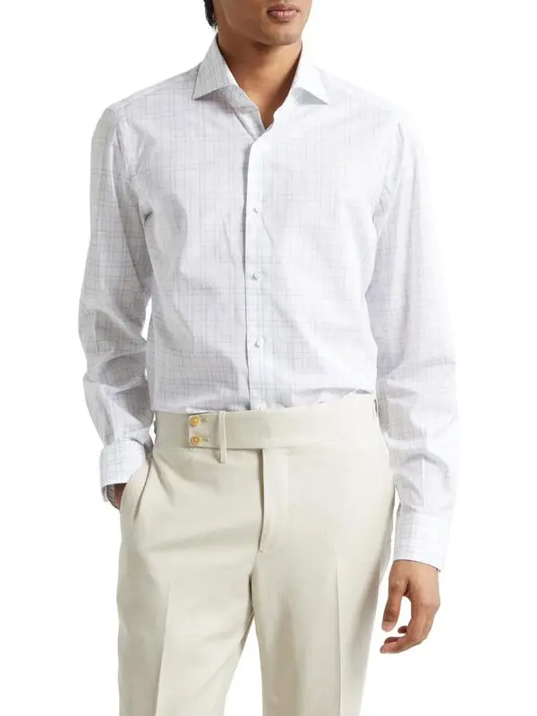 Isaia Check Button-up Shirt - White
