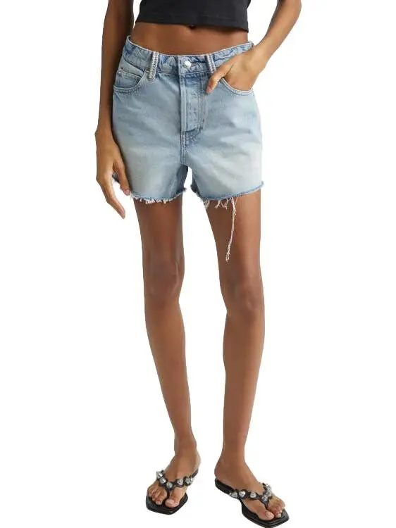 Alexander Wang Crystal Belt Loop Denim Shorts - Vintage Bleach Blue