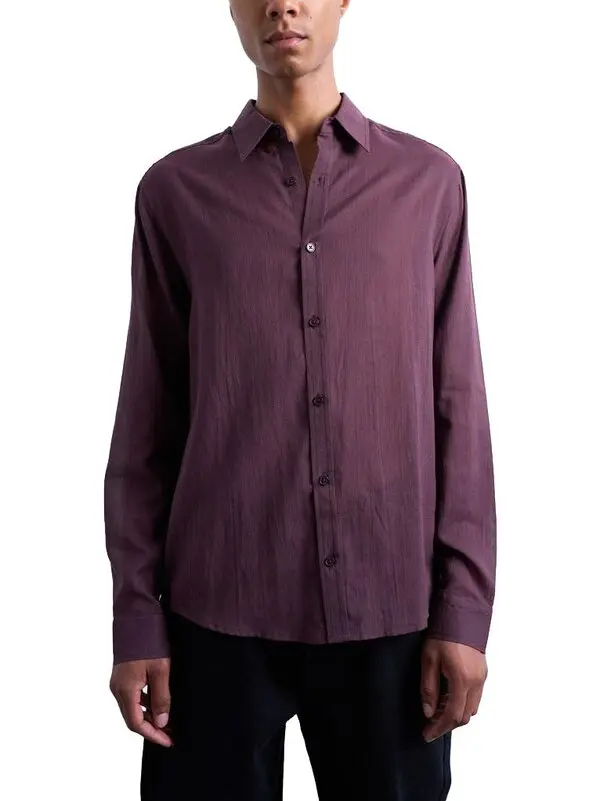 Topman Pinstripe Semisheer Cotton Button-up Shirt - Burgundy