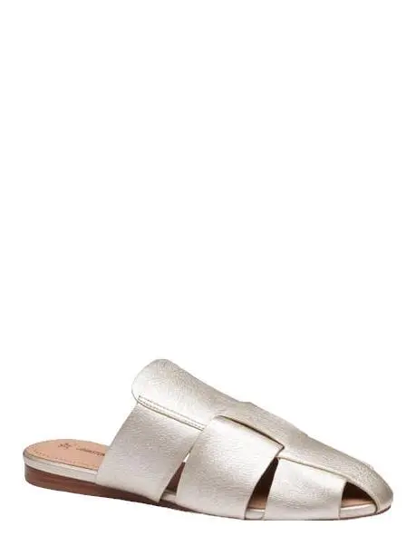 Johnston & Murphy Claire Leather Fisherman Mule Sandal - Platinum Metallic Sheepskin