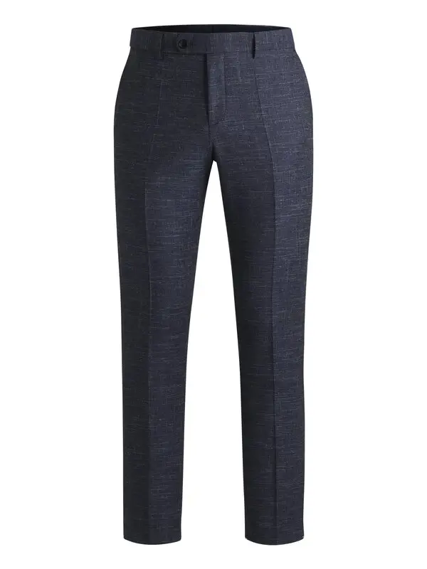 BOSS Slim-fit Trousers In Patterned Wool - Dark Blue