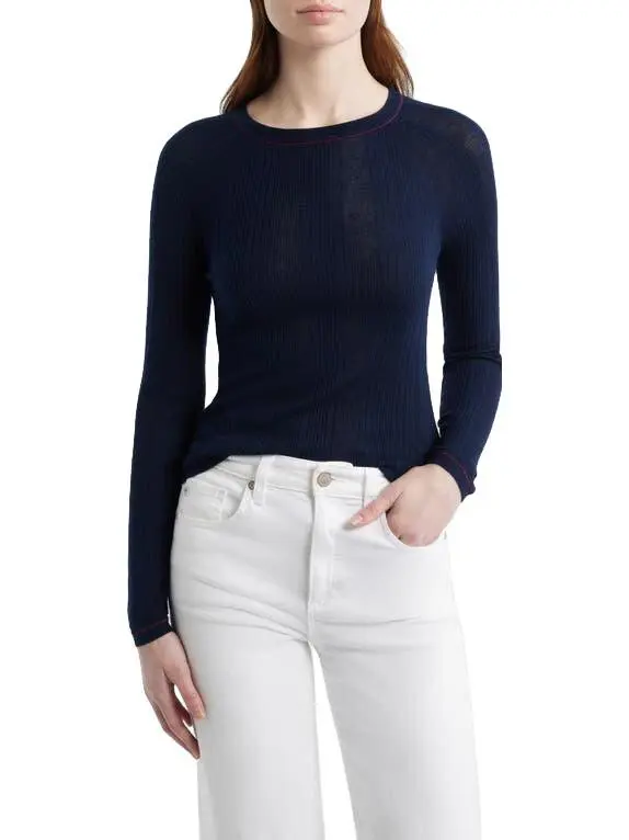 Rag & Bone Ribbed Raglan Sleeve Top - Navy