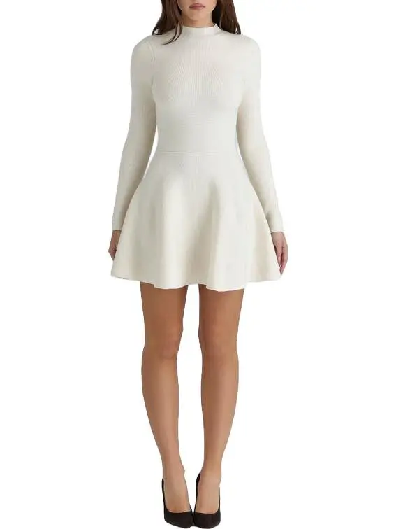 House Of Cb Long Sleeve Merino Wool Blend Cocktail Dress - Cream
