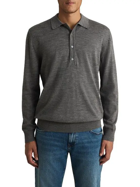 MAVI Wool Long Sleeve Polo - Grey Melange