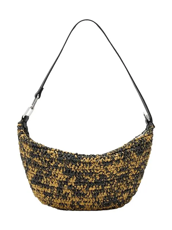 ALLSAINTS Micro Luna Raffia Shoulder Bag - Biscuit/black