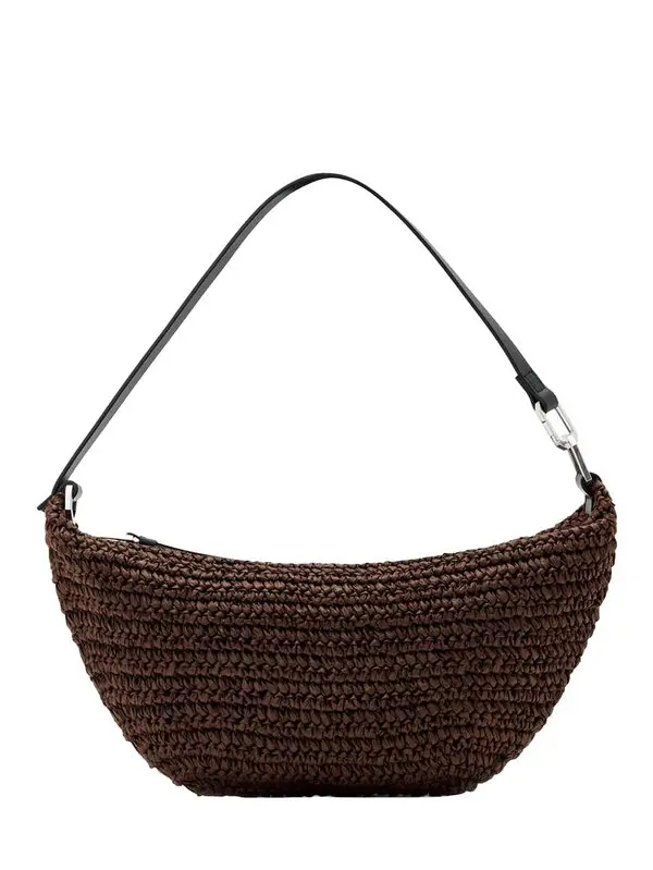 ALLSAINTS Micro Luna Raffia Shoulder Bag - Cognac Brown