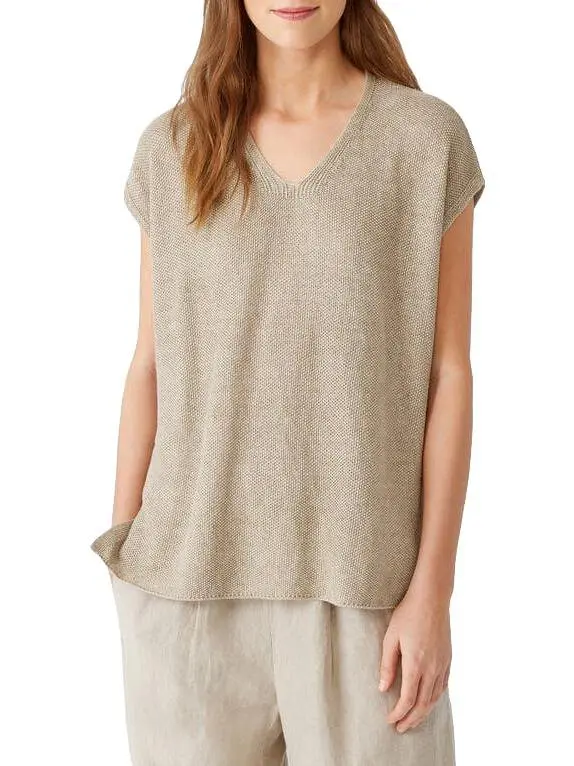 Eileen Fisher Organic Linen Cap-sleeve Tunic Sweater - Khaki