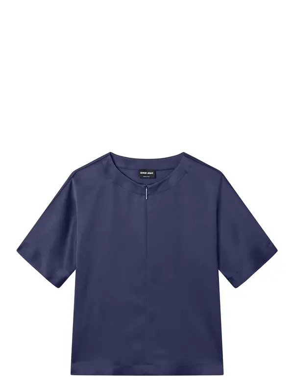 Giorgio Armani Short-sleeved Silk Satin Shirt - Navy Blue