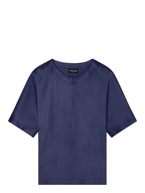 Giorgio Armani Short-sleeved Silk Satin Shirt - Navy Blue